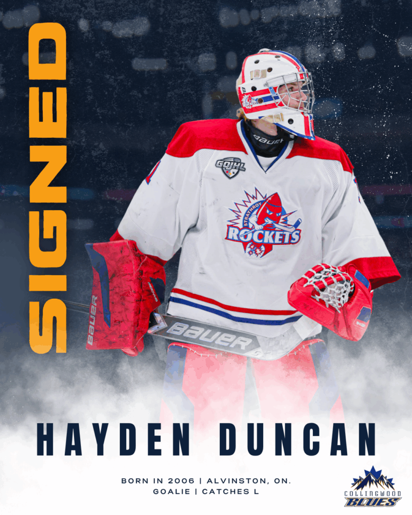 Collingwood Blues Sign Goaltender Hayden Duncan | Collingwood Blues